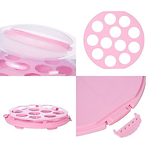 QianChi Cake Keeper with Cover & Cupcake Insert - Plastic Cupcake Carrier with Handle - Round Cake Carrier with Lid,12 Cupcake Holder and 12 x 4.7 Inch Cake - Caddie for Travel & Includes Cake Turntable