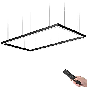 Barrina 9FT x 5FT 5568 Remote Series LED Linear Light Rectangular Set, 2nd-Generation, 45W Seamless Connection, 3000K to 6000K Color Changing Hanging Commercial Shop Light Fixtures with Remote