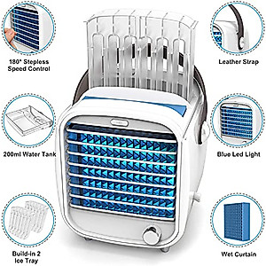 Portable Air Conditioner Fan for Office - Mini Desktop Evaporative Air Car Amplifier Cooling Fan, Adjustable Direction, Build-in Ice Tray Water Tank, Zero Noise Personal Cooler for Small Room Dorm