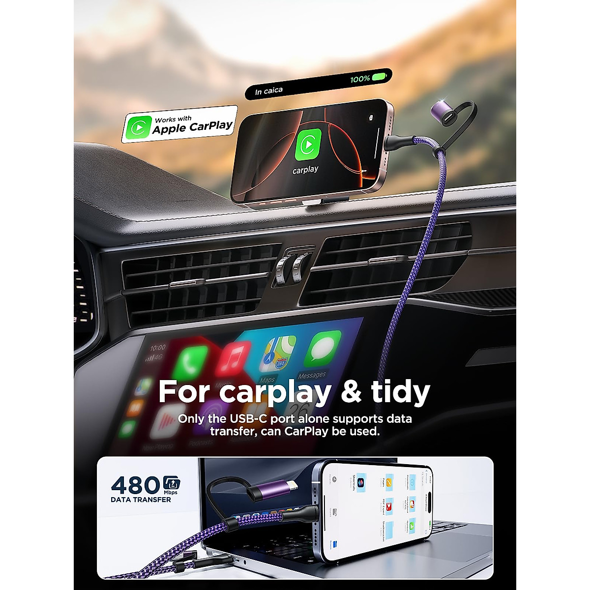 4 in 1 Fast Charging Cable 60W 6FT Apple MFi Certified USB C to Lightning Cable Nylon Braided USB A/C to C/Lightning Cable Multi iPhone Charger Cord for iPhone 16 15 14 13 Pro/iPad/Samsung/MacBook