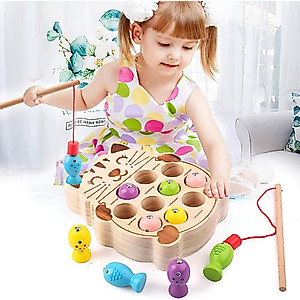 enlitoys Wooden Fishing Game Montessori Toys for Toddlers Magnetic Cat-Shape Fishing Toy Fine Motor Skill Learning with Fishing Pole Fishes Preschool Gifts for Kids Children