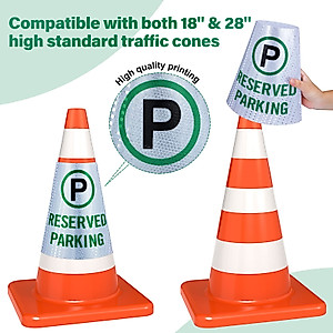 Oudain 8 Pack Reserved Parking Cone Sleeve Bright Reflective Reserved Sign 360° High Visible Message Sleeve Reserved Parking Signs for Traffic Safety Cone Driveway Road Commercial Residential Area