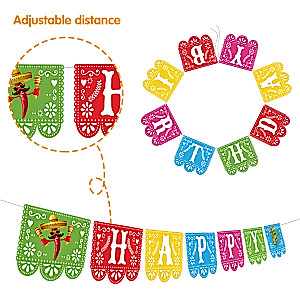 Joy Bang Fiesta Birthday Banner Decorations, Mexican Theme Party Decor, Cinco de Mayo Happy Birthday Banner Papel Picado Garland, Feliz Cumpleaños Banner for Kids Adults, Fiesta Party Favor Supplies