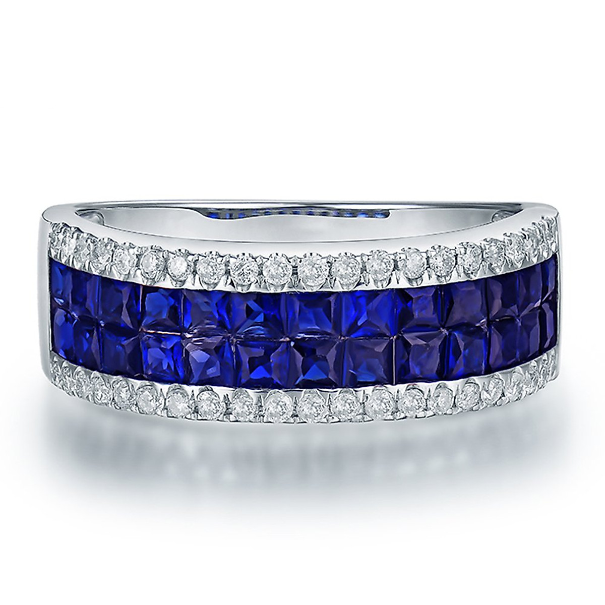 Lanmi 14K Rose White Gold Natural Blue Yellow Sapphire Eternity Ring Engagement Wedding Band for Women Promotion