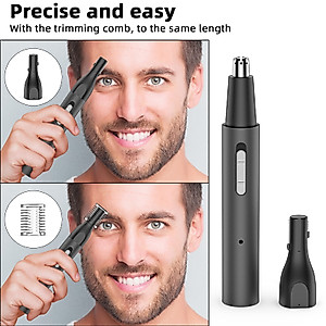 Nose Hair Trimmer and Eyebrow Trimmer, Rechargeable Professional Painless Eyebrow Razor for Ear Beard Hairline, 2 in 1 Metal Trimming Tool, Black