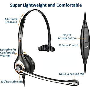 Phone Headset 2.5mm with Microphone Noise Cancelling & Volume Controls, Telephone Headphone Compatible with Panasonic Dect 6.0 Phones, Comfort-Fit Telephone Headset for AT&T Vtech Cordless Phones