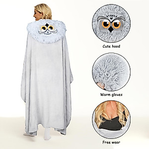 Moyel Owl Gifts for Women Cute Owl Blanket Funny Wearable Blanket Hoodie Fuzzy Hooded Blanket Owls Gifts for Owl Lovers Mom Girlfriend Wife Friend Sister For Christmas Birthday