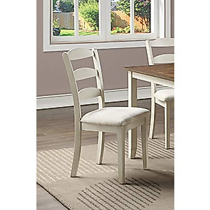 OSP Home Furnishings West Lake Dining Table Set, 7-Piece, Antique Tobacco Finish Top and Cream Base with Linen Fabric