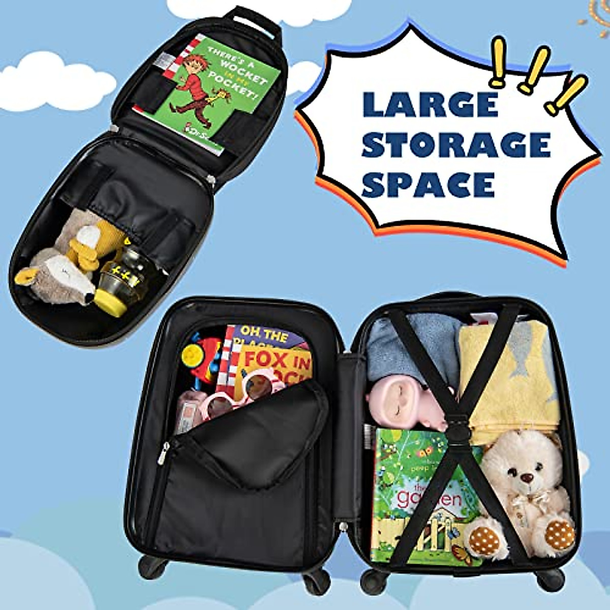 Olakids Kids Luggage Set, 16’’ Carry on Suitcase and 12’’ Travel Backpack with Rolling Spinner Wheels for Boys Girls, 2 Pcs Trolley Case Gift for Children Toddlers (Space Dinosaur)