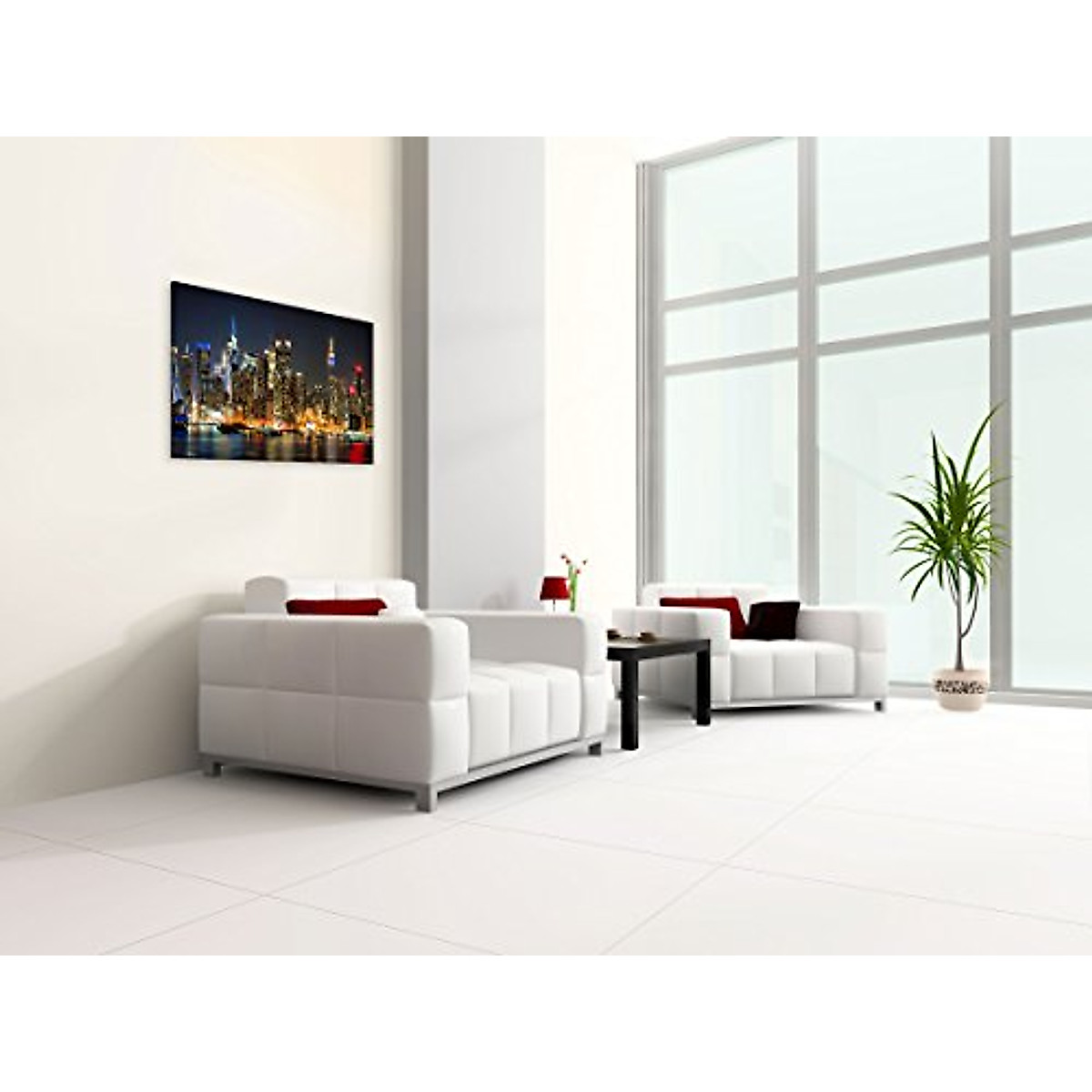 Picanova Illuminated Manhattan New York 100 x 50 cm - Premium Canvas Print - Art Print on 2 cm Wooden Stretcher Frame for Bedroom and Living Room Print on Canvas, Multi-Colour