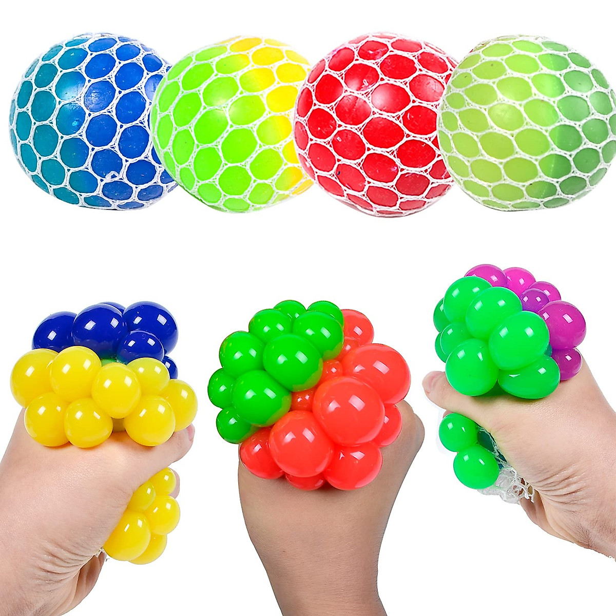 Squishy Balls 12 PCS Stress Balls Fidget Toys for Kids Adults with Exclusive Mesh Color Changing Stress Balls,Anti-Anxiety Toys, Relieve Pressure Balls Sensory Toys,Stress Relief Ball for Kids