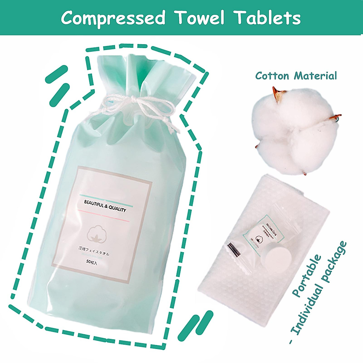 50 Pcs Compressed Towel Tablets Portable Disposable Coin Tissues, Soft Compressed Wash Wipe, Face Care Cloth, Perfect for Traveling Camping Cosmetic Use