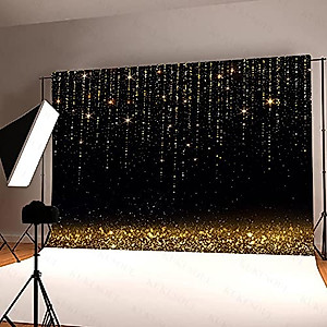 KUKUSOUL 7x5ft Gold Bokeh Spots Backdrop Black and Gold Glitter Sparkle Wedding Photography Background Birthday Party Decorations Banner Photo Booth Studio Props KUBQY087