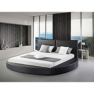 Greatime King Round Bed Frame, Modern Upholstered Platform Bed with Headboard, Strong Wood Slats Support, No Need Box Spring, Easy Assembly (King Size Black Bed)