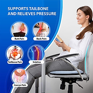 Full Gel Coccyx Seat Cushion Egg Gel Cushions Office Chair Cushion Car Seat Cushion for Back Sciatica Hip Tailbone Pain - Butt Pillow Chair Pad for Wheelchair Desk Pain Relief Long Trips Blue