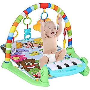 JODIYAAH Baby Gym 3-in-1 Activity Play Mat, Kick and Play Piano Gym with 5 Infant Learning Sensory Baby Toys, Musical Boy & Girl Gifts for Newborn Baby 0+ Months, Baby Play Gym Activity Mat