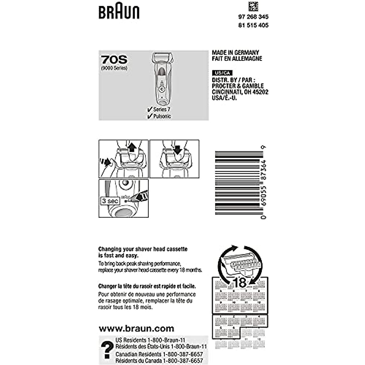 Braun Series 7 Pulsonic 70S (9000 Series) Cassette Replacement, Pack of 2