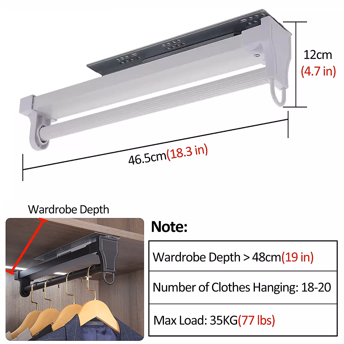 ZAQYCM Adjustable Wardrobe Rail Rod Slide Out, Black Telescopic Closet Ceiling Valet Rod for Bathroom, Bedroom, Clothing Store and Hotel Guest Room with Complete Kit