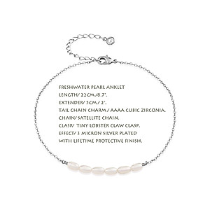 Freshwater Pearl Anklet,Sterling Silver 14K Silver Filled Boho Pearl Dainty Handmade Beaded Cute Tiny Charm Beach Ankle Bracelet Foot Chain Anklet for Women