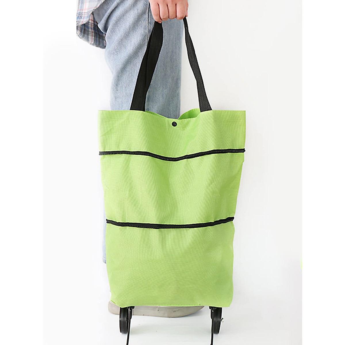 Foldable Shopping Cart, Portable Rolling Tote Shopping Bag with Wheels, Hand Pulling Utility Collapsible Grocery Bag for Picnic Trips to Buy Vegetables