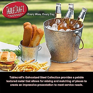 Tablecraft Galvanized Round Serving Tray, Steel Metal Dinner Food Platter, Silver Pebble Textured, Casual Rustic Style Plate for Restaurant, Patio, Indoor and Outdoor Use, Reusable, Unbreakable, 8.5"