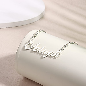 Jewenova S925 Sterling Silver Name Necklace Personalized,Custom nameplate Pendant Necklace for Women Personalized Jewelry Gift with Box