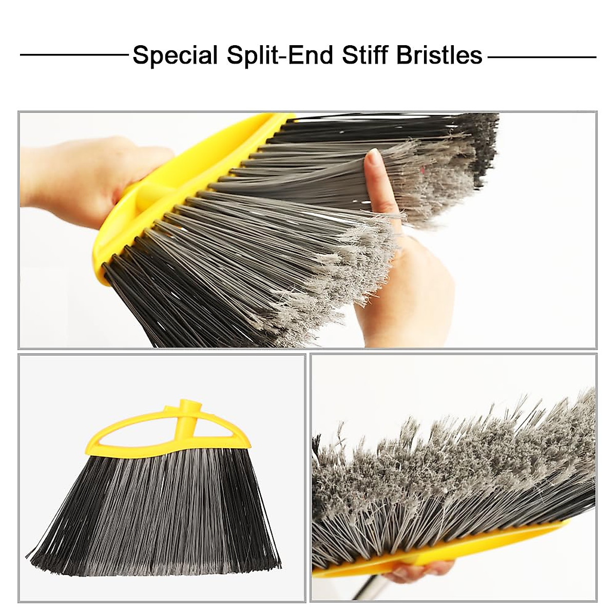 Outdoor Broom with 57” Long Handle, Heavy Duty Broom with Stiff Bristles,Angle Sweeping Broom for Floor Cleaning Garage Patio Garden House and Kitchen