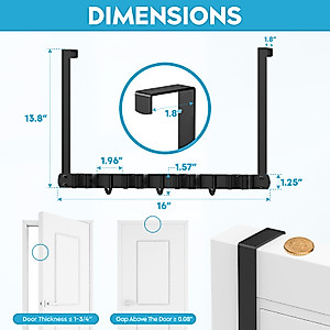 LOVZEN Broom Holder Over The Door, Mop and Broom Holder Wall Mount or Hanging Over The Door with Hooks, Broom Hanger, Broom Storage, Tool Organizer for Garage Closet Laundry 1PCS