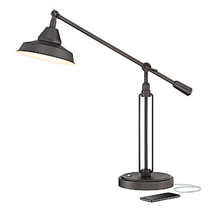 Franklin Iron Works Turnbuckle Rustic Farmhouse Desk Lamp 25" High with USB Charging Port Oil Rubbed Bronze LED Adjustable Metal Shade for Bedroom Living Room House Bedside Nightstand Home Office