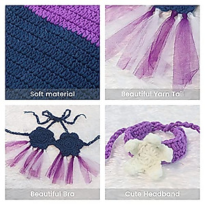 M&G House Newborn Photography Prop Outfits Girl Mermaid Tail Baby Photo Props Mermaid Outfit Crochet Knitted Mermaid Costume Baby Photoshoot Props Halloween Costume Photography Props(Purple&Royalblue)