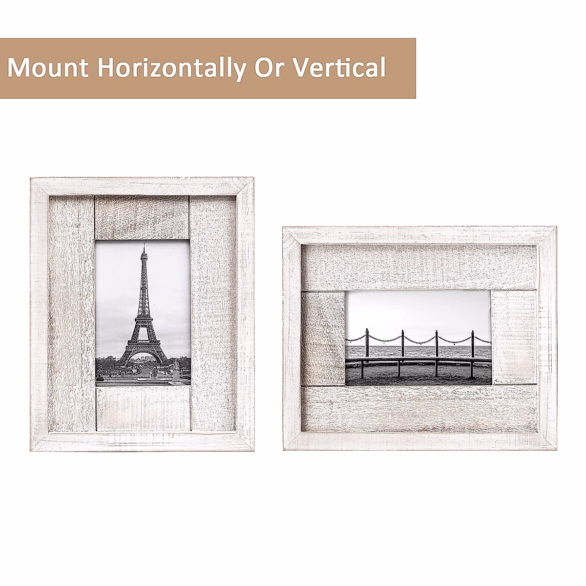 Adeco Handcrafted Rustic Wooden Picture Frames with Real Glass to Display 5 x 7 Inch Photo for Wall Hanging and Tabletop, Distressed White