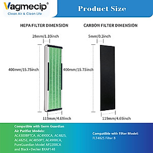 4 Pack FLT4825 True HEPA Filter B Replacement Compatible for G-guardian Models AC4825 AC4850PT AC4900CA AC4820 PureGuardian AP2200CA Plus 4 Carbon Filter
