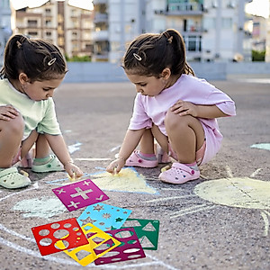 Peohud 40 Pieces Stencils for Kids, Geometric Shaped Stencils, Simple Drawing Chalk Stencils Colorful Art Painting Template for DIY Craft, 5.9 x 5.9 Inches