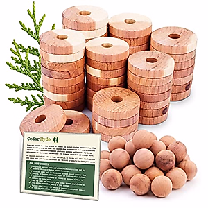 Cedar Hyde Cedar Blocks for Clothes Storage | Cedar Balls & Cedar Rings | Closet Deodorizer | Clothes Protection & Mustiness Prevention | 40 Pieces, 30 Cedar Rings & Bonus 10 Cedar Balls, U.S.A Seller