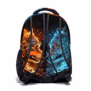 aportt Blue Red Fire Wolf Backpack for Boys Girls Durable Casual Basic Kids Bookbag Lightweight School Bag for Teens Students Travel Hiking Camping Daypack