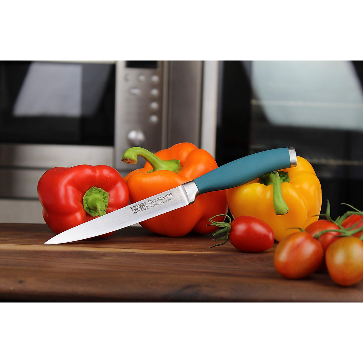 Taylors Eye Witness Syracuse Kitchen Knife 3pce Set - Paring 8cm/3.5”, Chefs 15cm/6” & Cooks All Purpose 13cm/5” Cutting Edge. Ultra Fine, Razor Sharp Blade. Soft Textured Grip Air Force Blue Handle