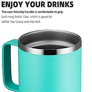 MEWAY 12oz Coffee Mug With Handle and Sliding Lid,Stainless Steel Travel Tumbler Cup with Handle,Double Wall Vacuum Insulated Camping Cup for Hot & Cold Drinks Tea (Light Green,Set of 1
