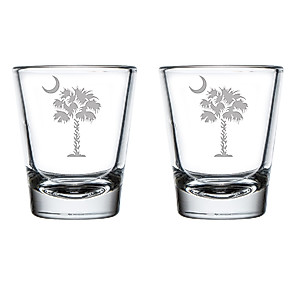 Set of 2 Shot Glasses 1.75oz Shot Glass Palmetto Tree South Carolina Palm Moon
