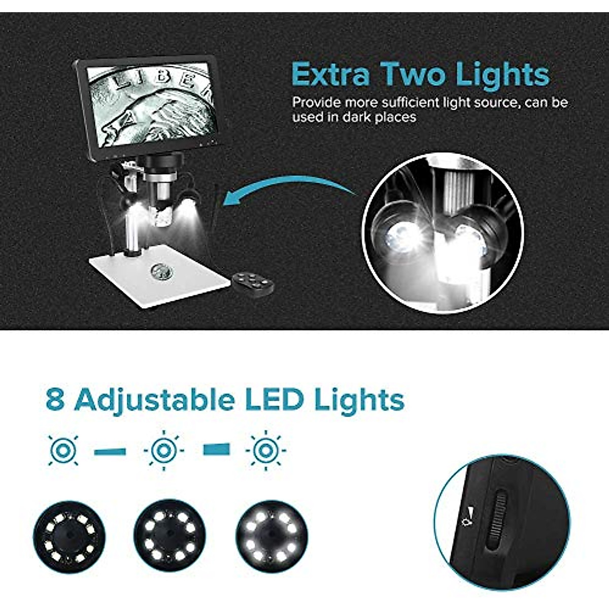 ANNLOV 7" LCD Digital Microscope with 32GB TF Card 1200X Maginfication 1080P Coin Microscope with Wired Remote,12MP Ultra-Precise Focusing Video Camera with 8 LED Fill Lights Windows/Mac Compatible