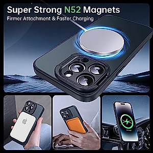 for iPhone 14 Pro Max Case with Sturdy Camera Stand [𝟐𝟎𝟐𝟑 𝑵𝑬𝑾], [Compatible with MagSafe] [Military Grade Protection] Shockproof Translucent Matte Magnetic Stylish Phone Case 6.7 inch, Black