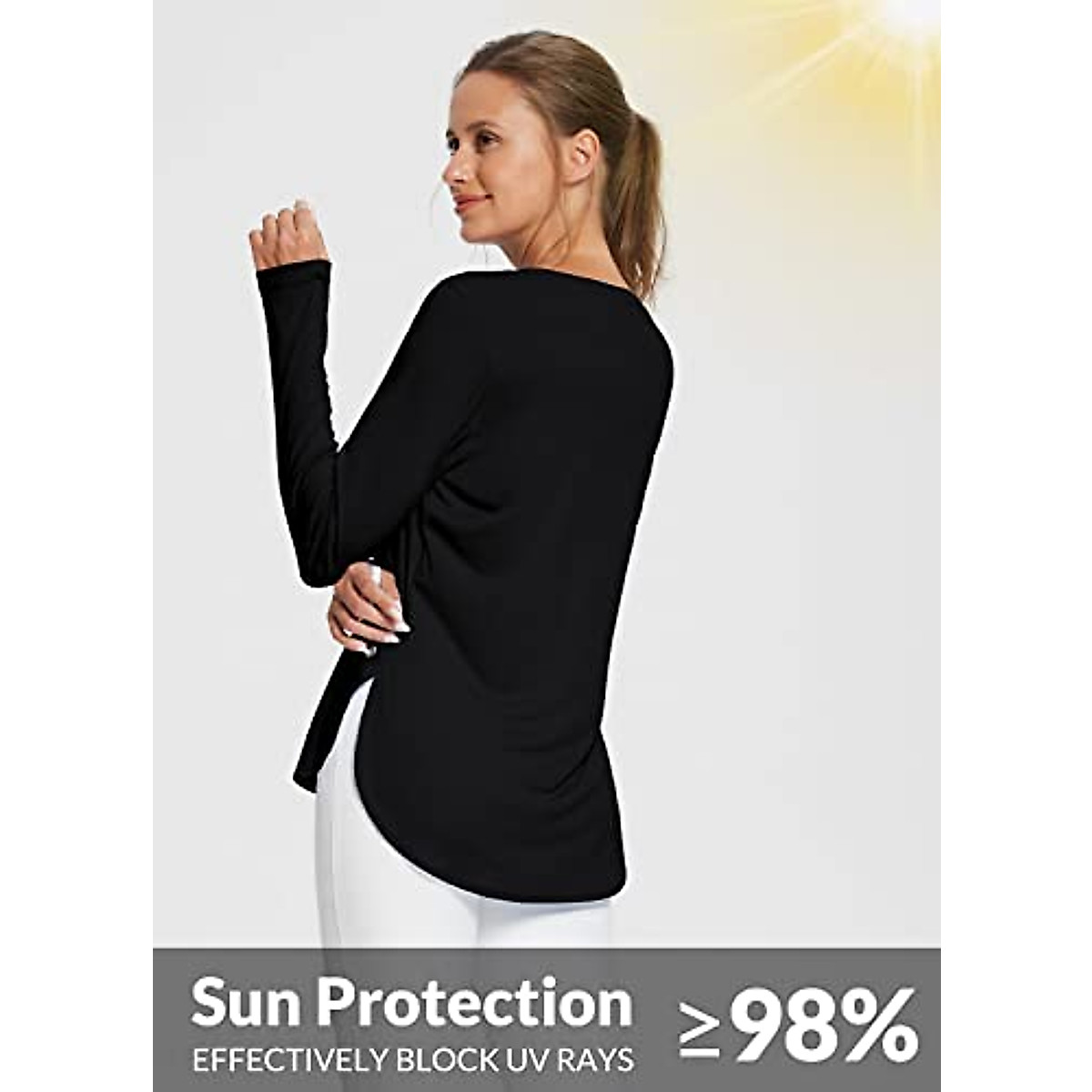 BALEAF Women's Sun Shirts UPF 50+ Long Sleeve Hiking Tops Lightweight Quick Dry UV Protection Outdoor Clothing Black L