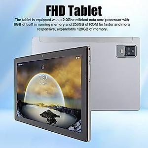 FOLOSAFENAR Office Tablet, 3 Card Slots US Plug 100-240V Dual Camera Octa Core CPU 6GB RAM 256GB ROM Tablet PC for School (Blue)