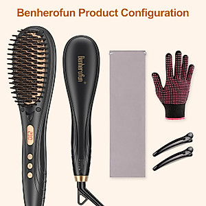 Benherofun Hair Straightener Brush, Hair Straightener Comb Straightening Brush for Women with 16 Temps, 20s Fast Heating & Anti-Scald