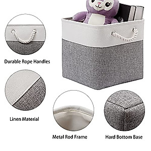 Cube Storage Bins, Collapsible Fabric Cube Storage Bin, 11 Inch Cube Storage Bins with Handles, Foldable Storage Cubes (White/ Gray, 6Pack)