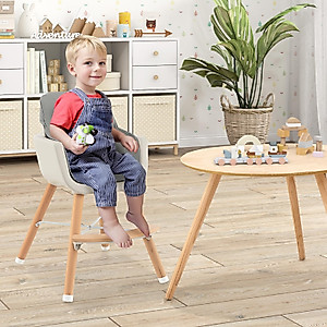 HONEY JOY High Chair, 3-in-1 Eat & Grow Wooden Highchair/Toddler Chair with Removable Tray, 5-Point Harness, PU Cushion and Footrest for Baby, High Chair for Babies and Toddlers(Gray)