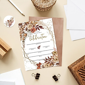 AnyDesign Boho Floral Invitations 20 Sets Rustic Floral Cards with Envelopes Stickers Watercolor Blank Invites for Baby Shower Wedding Birthday Dinner Party, 5 x 7 Inch