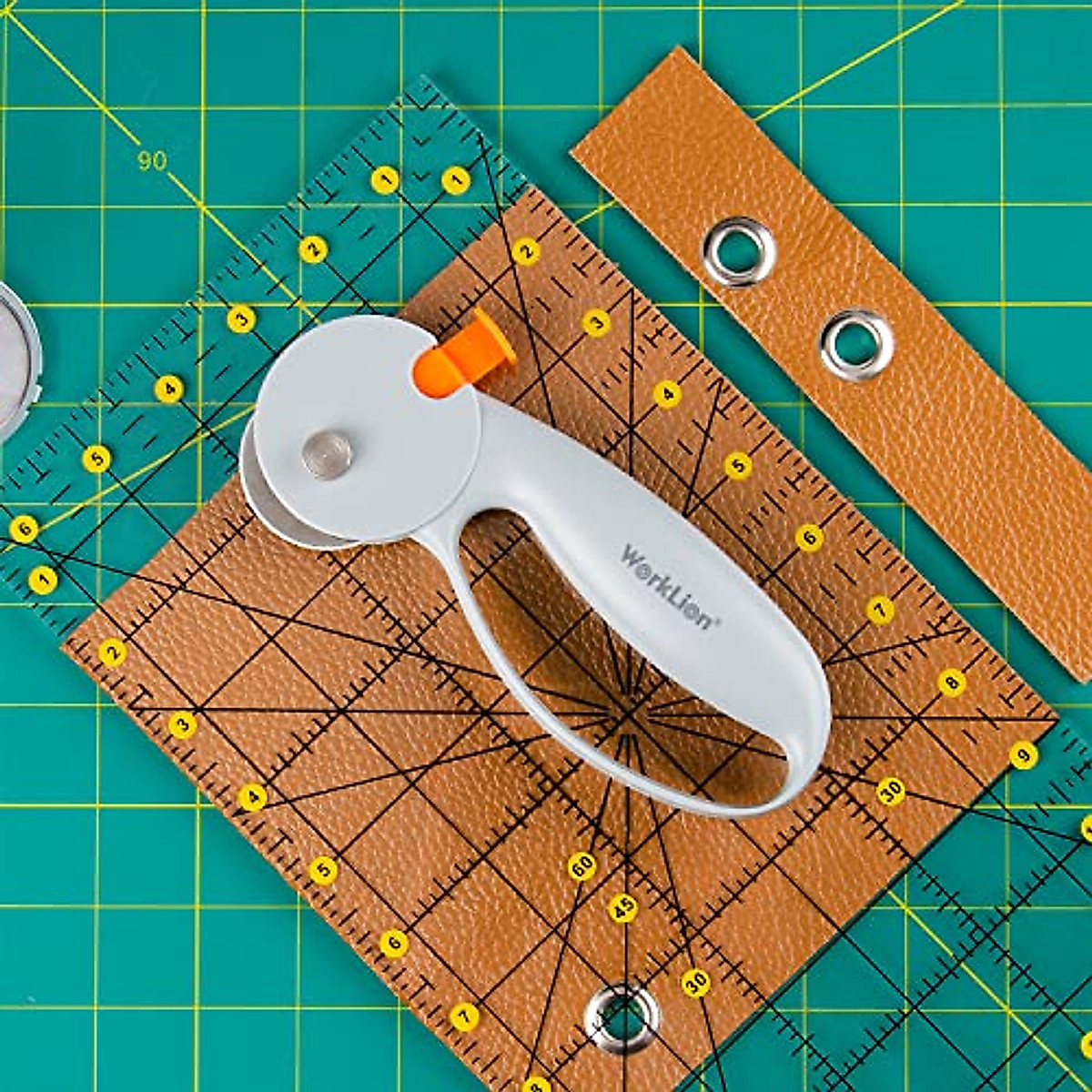 WORKLION 45mm Rotary Cutter for Fabric:Safety Lock with Ergonomic Classic Comfortable Handle Suitable for Crafting Sewing Quilting Crafts Includes Extra 5pcs 45mm Replacement Blade