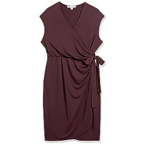 Amazon Essentials Women's Classic Cap Sleeve Wrap Dress (Available in Plus Size), Burgundy, X-Large