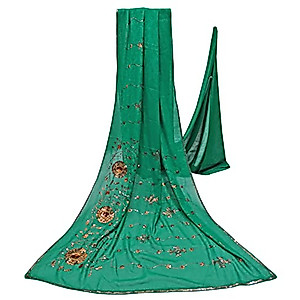 Peegli Indian Vintage Green Cloth Georgette DIY Fabric Traditional Dress Sequins Textile