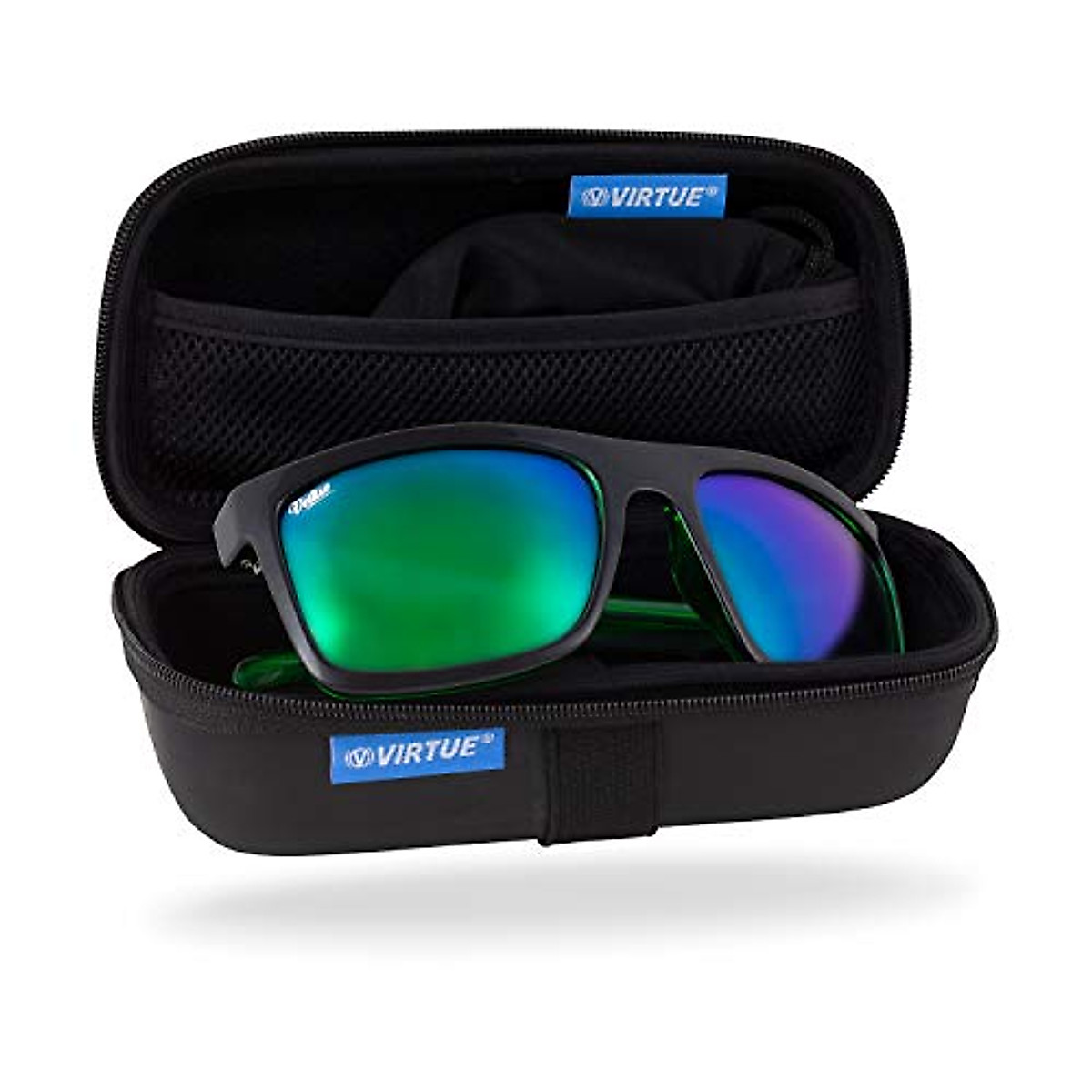 VIRTUE V-Paragon Polarized Sunglasses - Polished Black with Emerald Lens